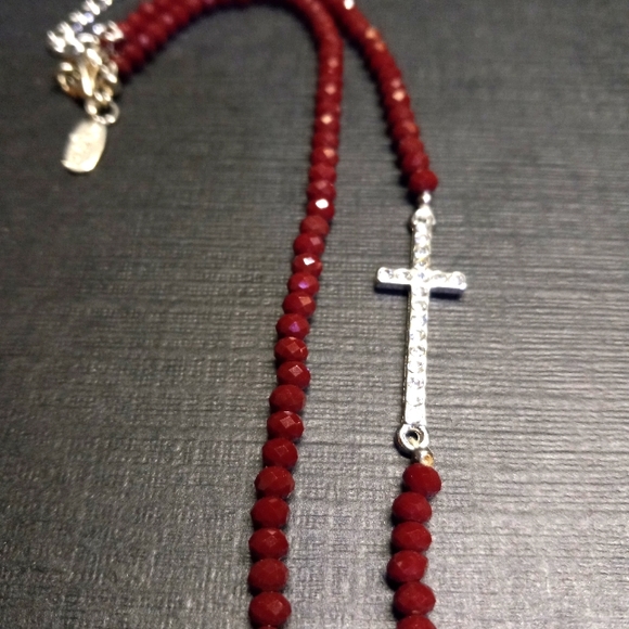 Alexa's Angels | Jewelry | Alexas Angels Red Bead Cross Necklace | Poshmark